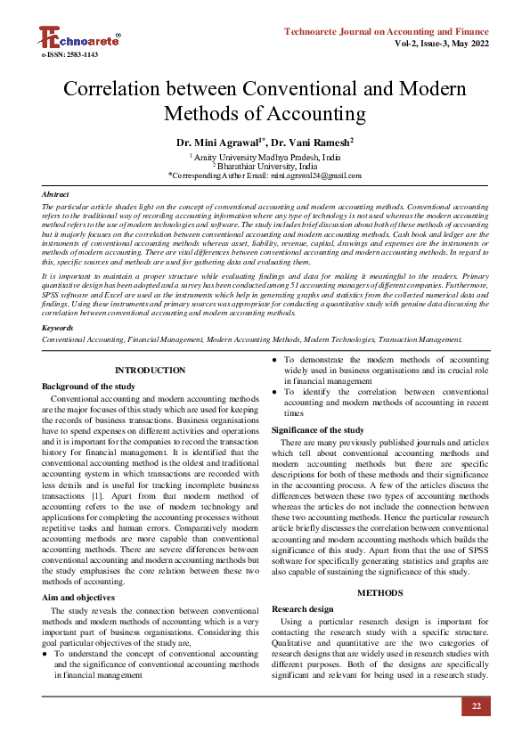 (PDF) Correlation between Conventional and Modern Methods of Accounting