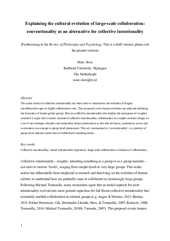 (DOC) Explaining the cultural evolution of large-scale collaboration ...