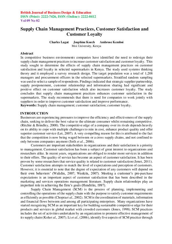 (PDF) Supply Chain Management Practices, Customer Satisfaction and ...