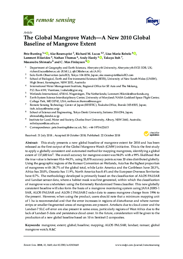 (PDF) The Global Mangrove Watch—A New 2010 Global Baseline of Mangrove Extent