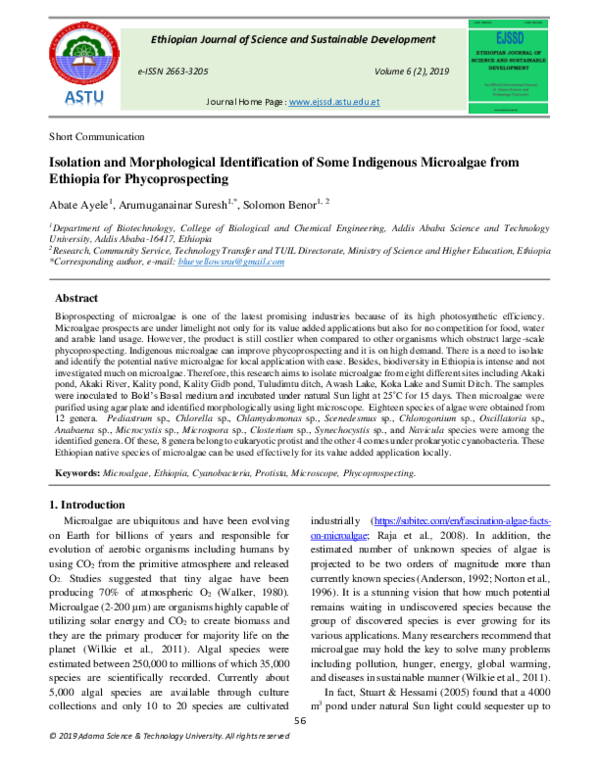 (PDF) Isolation and morphological identification of some indigenous microalgae from Ethiopia for ...