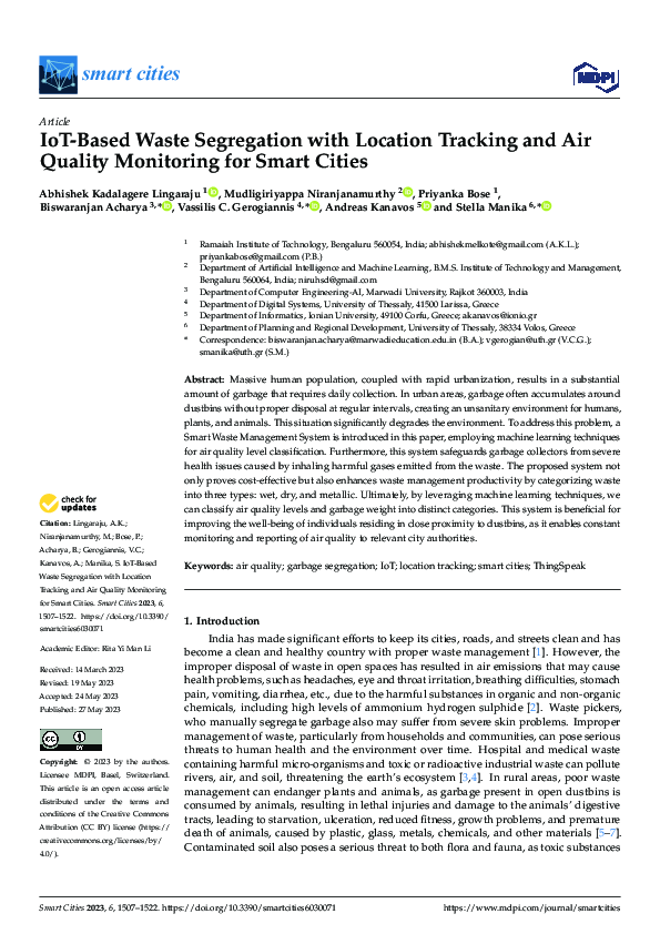 (PDF) IoT-Based Waste Segregation with Location Tracking and Air ...