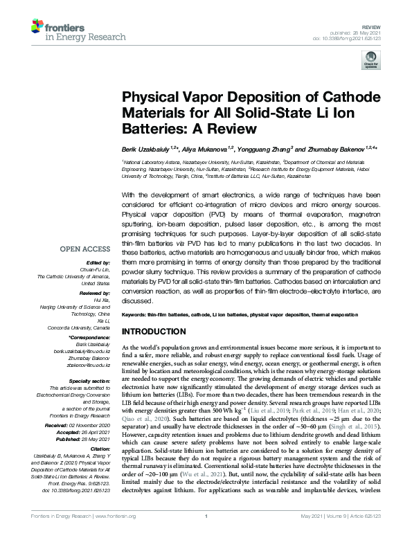 (PDF) Physical Vapor Deposition of Cathode Materials for All Solid ...