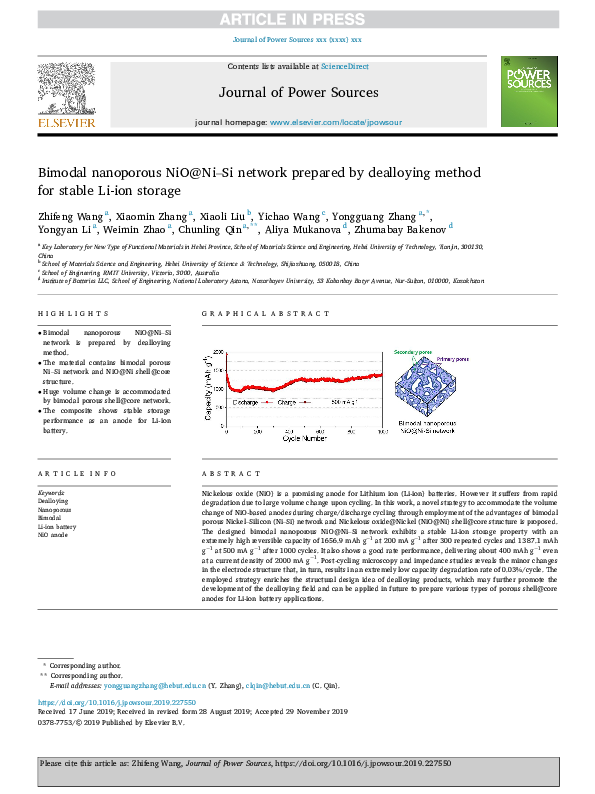 (PDF) Bimodal nanoporous NiO@Ni–Si network prepared by dealloying ...
