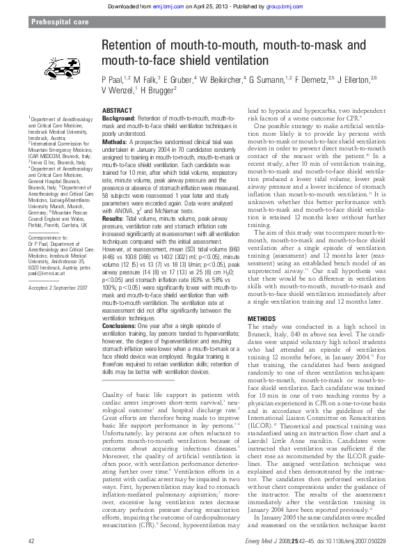 (PDF) Retention of mouth-to-mouth, mouth-to-mask and mouth-to-face ...