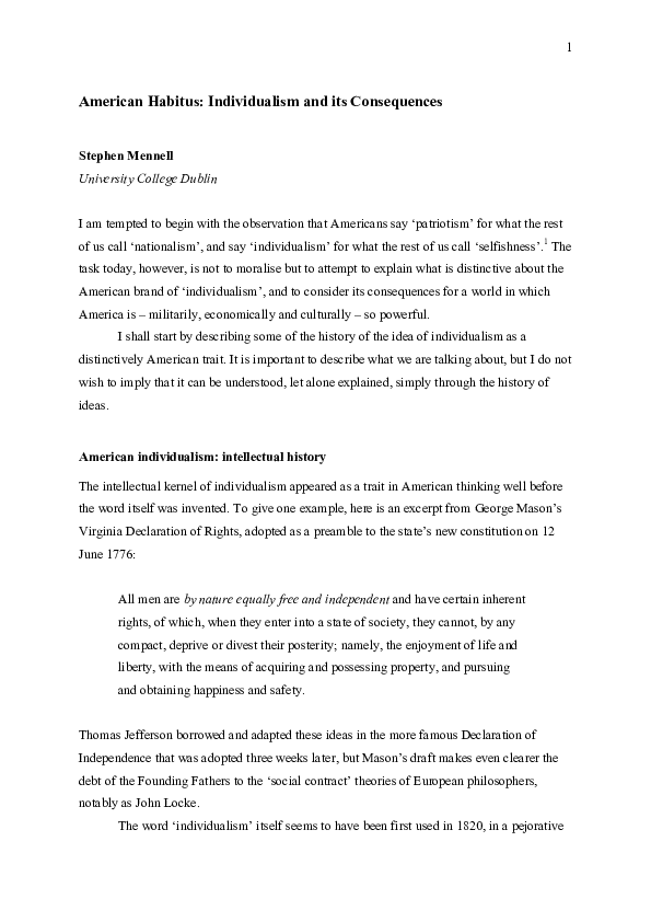 (PDF) American Habitus: Individualism and its Consequences