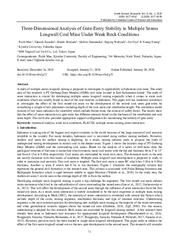 (PDF) 3D Analysis of Longwall Mine Stability in Weak Rock Conditions