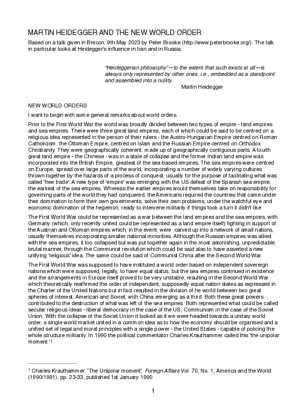 (PDF) MARTIN HEIDEGGER AND THE NEW WORLD ORDER