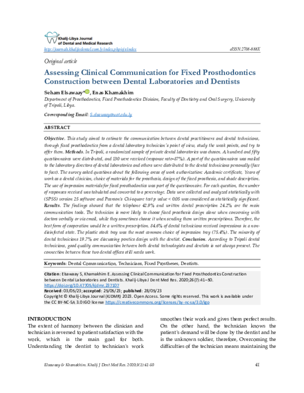 (PDF) Assessing Clinical Communication for Fixed Prosthodontics ...