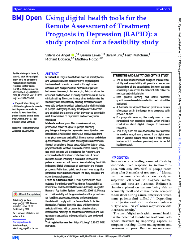 (PDF) Using digital health tools for the Remote Assessment of Treatment ...