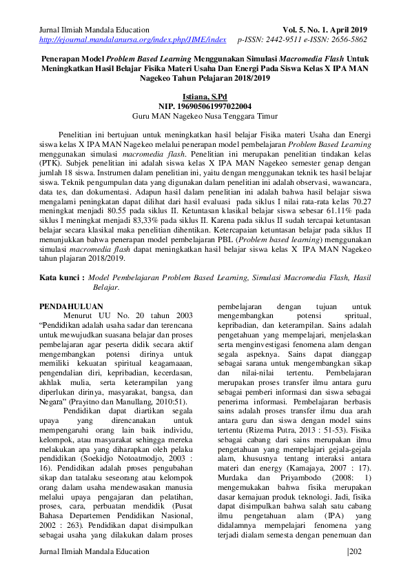 (PDF) Penerapan Model Problem Based Learning Menggunakan Simulasi Macromedia Flash Untuk ...
