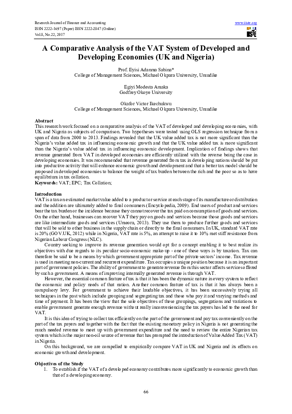 (PDF) A Comparative Analysis of the VAT System of Developed and Developing Economies (UK and ...