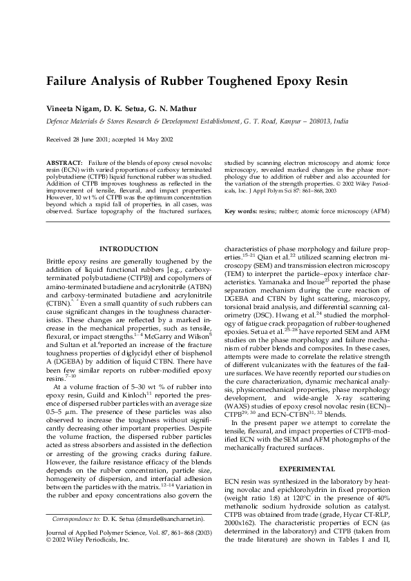 (PDF) Failure analysis of rubber toughened epoxy resin
