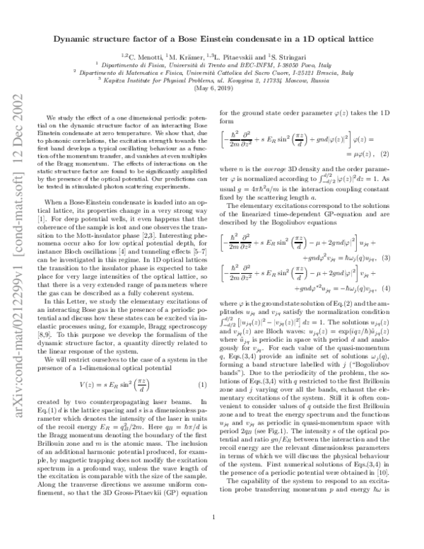 (PDF) Dynamic Structure Factor in 1D Bose-Einstein Condensate