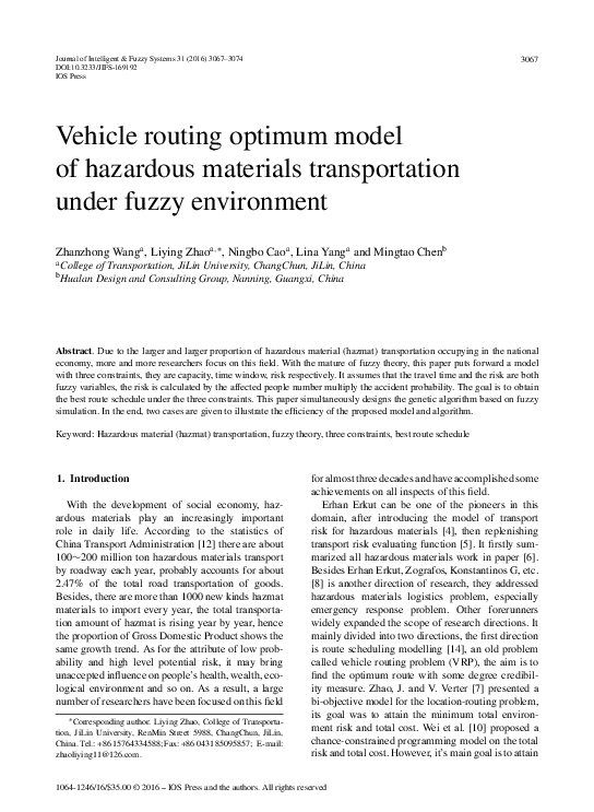 (PDF) Vehicle routing optimum model of hazardous materials ...