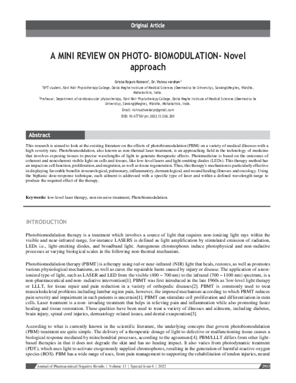 (PDF) A MINI REVIEW ON PHOTO- BIOMODULATION- Novel approach