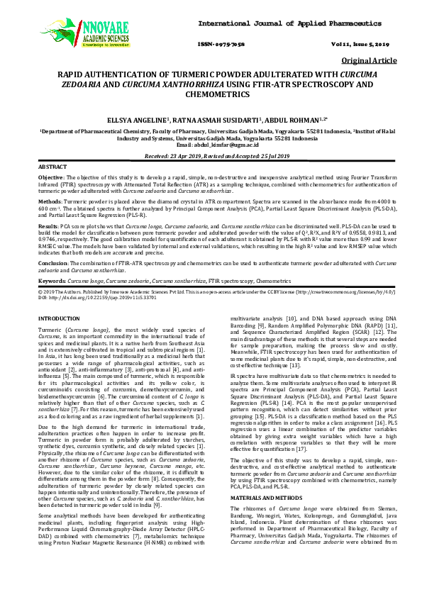 (PDF) RAPID AUTHENTICATION OF TURMERIC POWDER ADULTERATED WITH CURCUMA ...