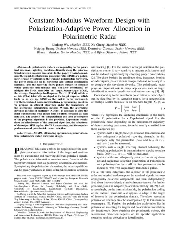 Pdf Constant Modulus Waveform Design With Polarization Adaptive Power Allocation In 