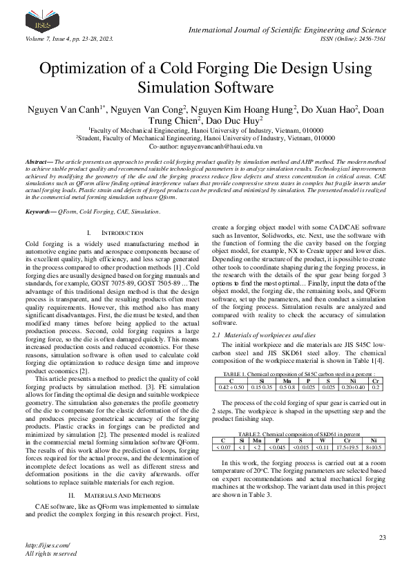 (PDF) Optimization of a Cold Forging Die Design Using Simulation Software