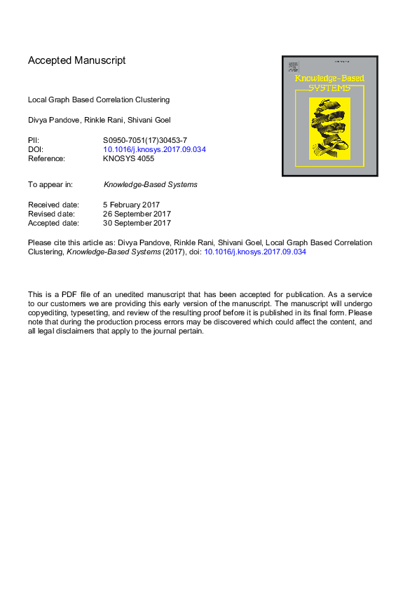 Pdf Local Graph Based Correlation Clustering