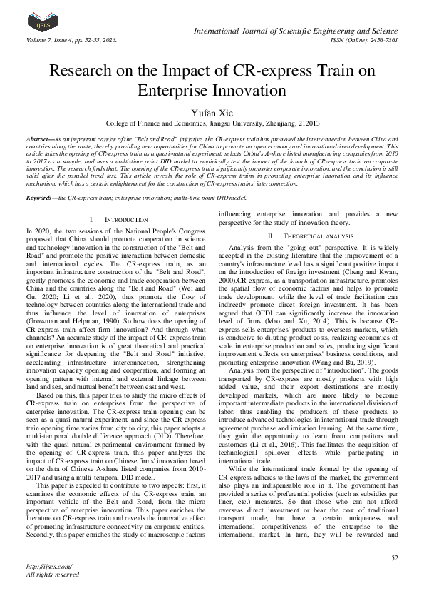(PDF) Research on the Impact of CR-express Train on Enterprise Innovation
