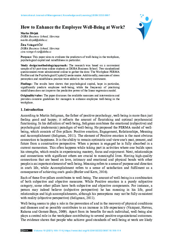 (PDF) How to Enhance the Employee Well-Being at Work?
