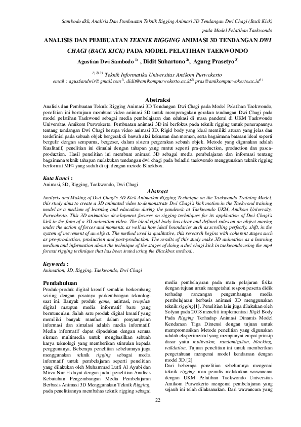 (PDF) Analisis Dan Pembuatan Teknik Rigging Animasi 3D Tendangan Dwi Chagi (Back Kick) Pada ...