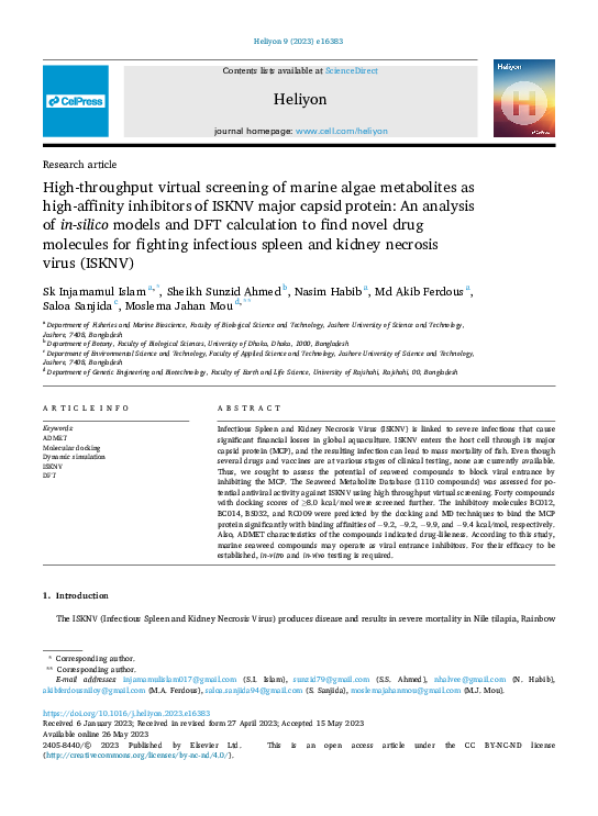 (PDF) High-throughput virtual screening of marine algae metabolites as ...