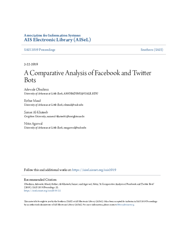 (PDF) A Comparative Analysis of Facebook and Twitter Bots
