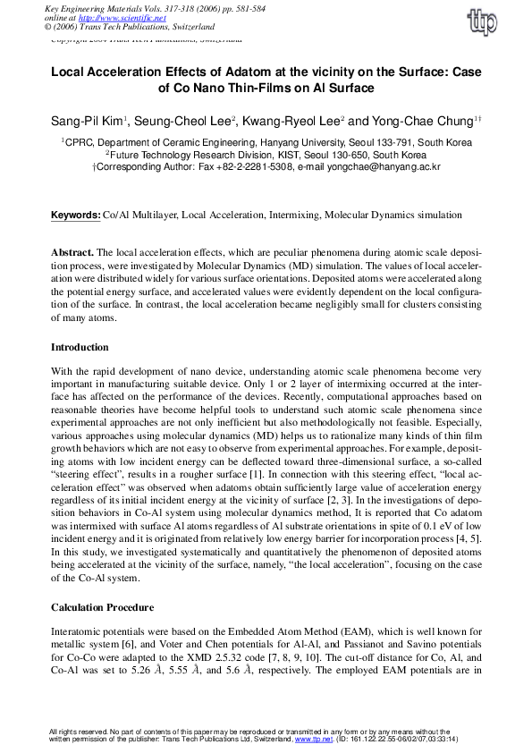 (PDF) Local Acceleration Effects of Adatom at the Vicinity on the ...