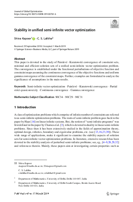 (PDF) Stability in unified semi-infinite vector optimization