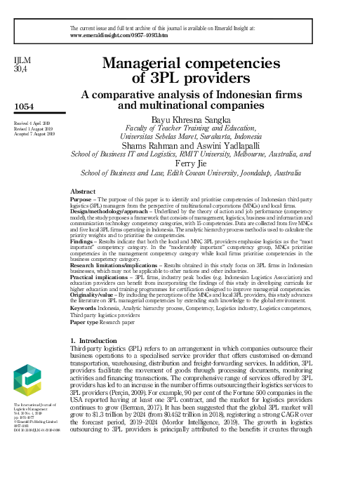 (PDF) Managerial competencies of 3PL providers