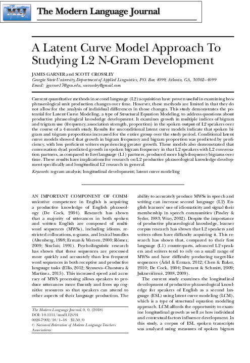 (PDF) A Latent Curve Model Approach To Studying L2 N‐Gram Development