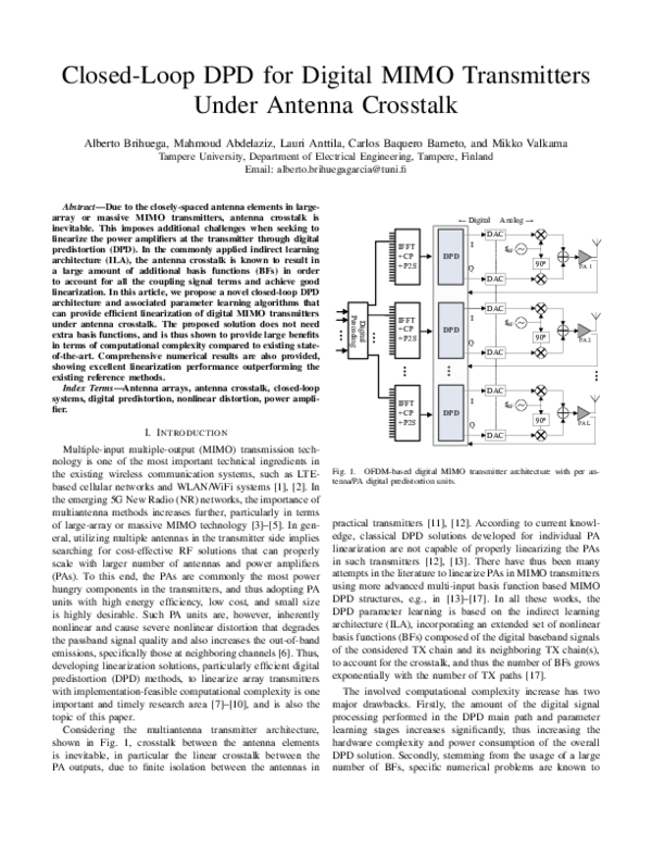 (PDF) Closed-Loop DPD for Digital MIMO Transmitters Under Antenna Crosstalk