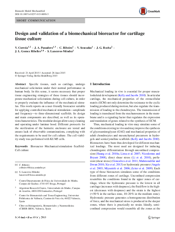 (PDF) Design and validation of a biomechanical bioreactor for cartilage tissue culture