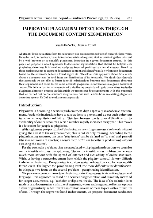 (PDF) Improving Plagiarism Detection Through the Document Content Segmentation