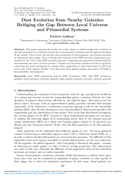 (PDF) Dust Evolution from Nearby Galaxies: Bridging the Gap Between ...