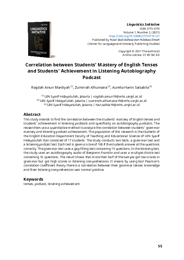 (PDF) Correlation between Students’ Mastery of English Tenses and ...