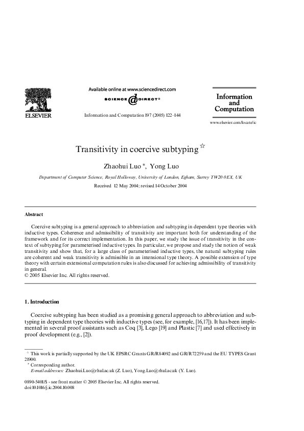 (PDF) Transitivity in coercive subtyping