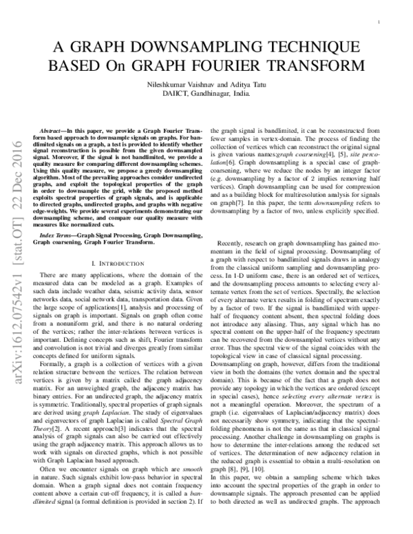 Pdf A Graph Downsampling Technique Based On Graph Fourier Transform
