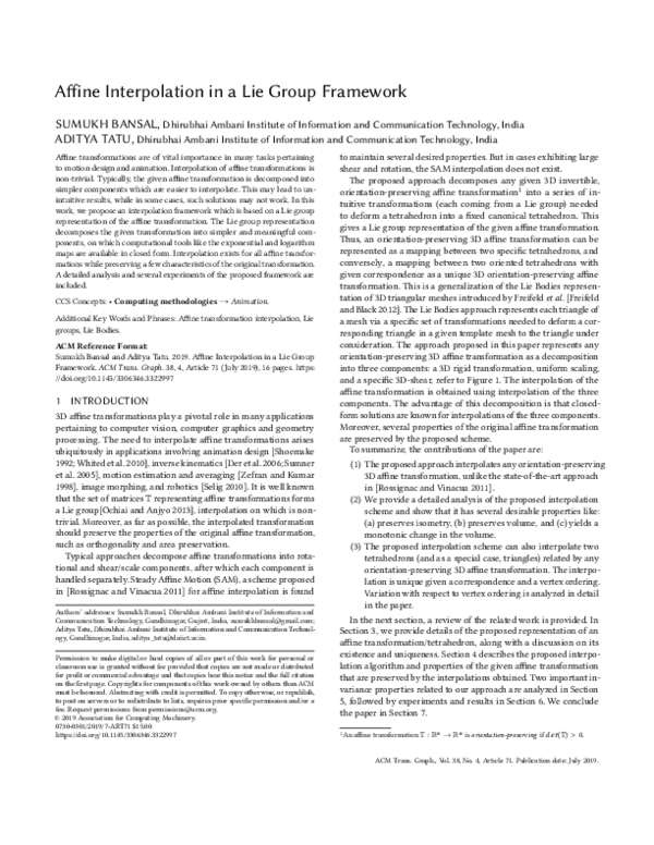 (PDF) Affine interpolation in a lie group framework
