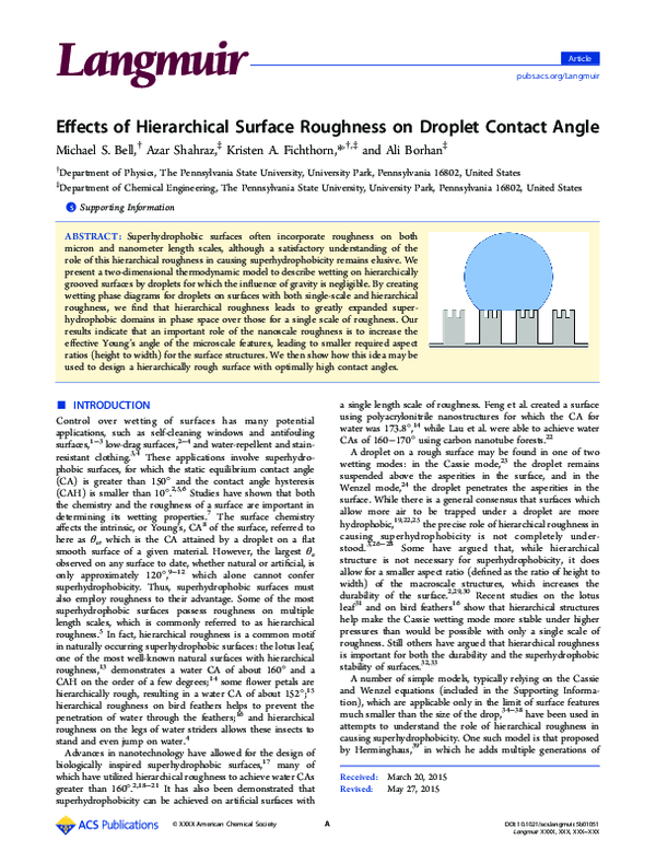 (PDF) Effects of Hierarchical Surface Roughness on Droplet Contact Angle