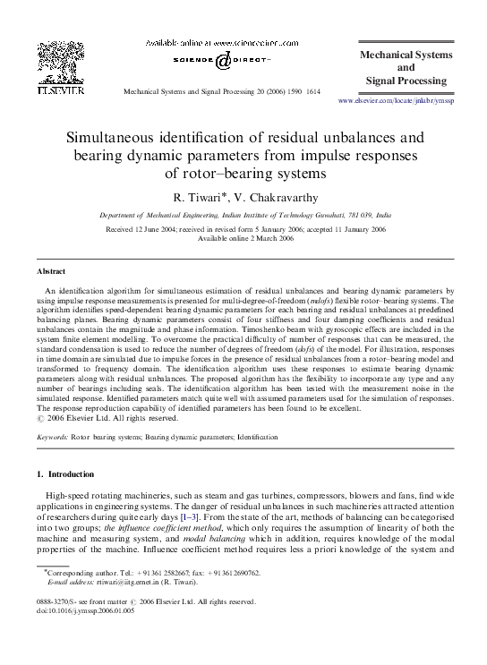 (PDF) Simultaneous identification of residual unbalances and bearing ...
