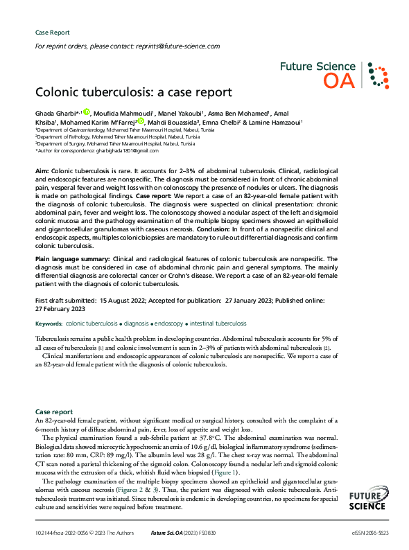 (PDF) Colonic tuberculosis: a case report
