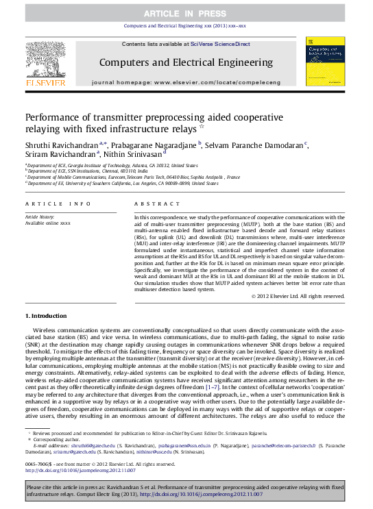 (PDF) Performance of transmitter preprocessing aided cooperative relaying with fixed ...