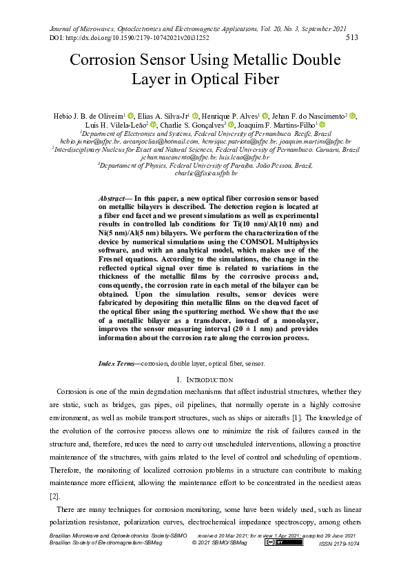 (PDF) Corrosion Sensor Using Metallic Double Layer in Optical Fiber