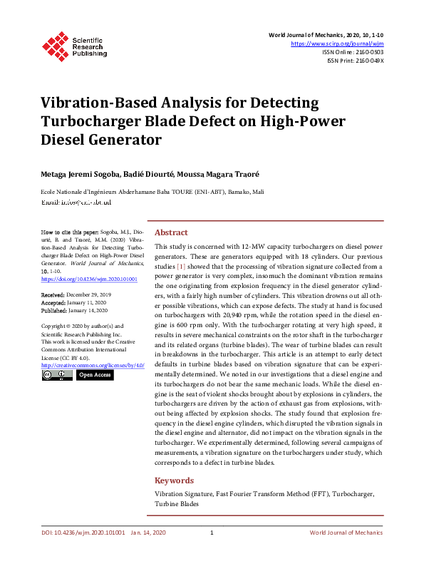 Pdf Vibration Based Analysis For Detecting Turbocharger Blade Defect