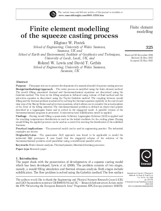 (PDF) Finite element modelling of the squeeze casting process