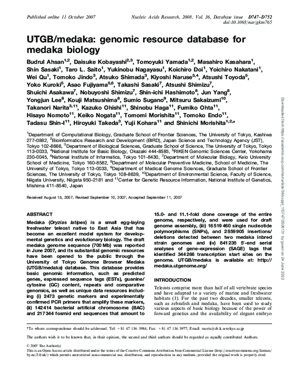 (PDF) UTGB/medaka: genomic resource database for medaka biology ...