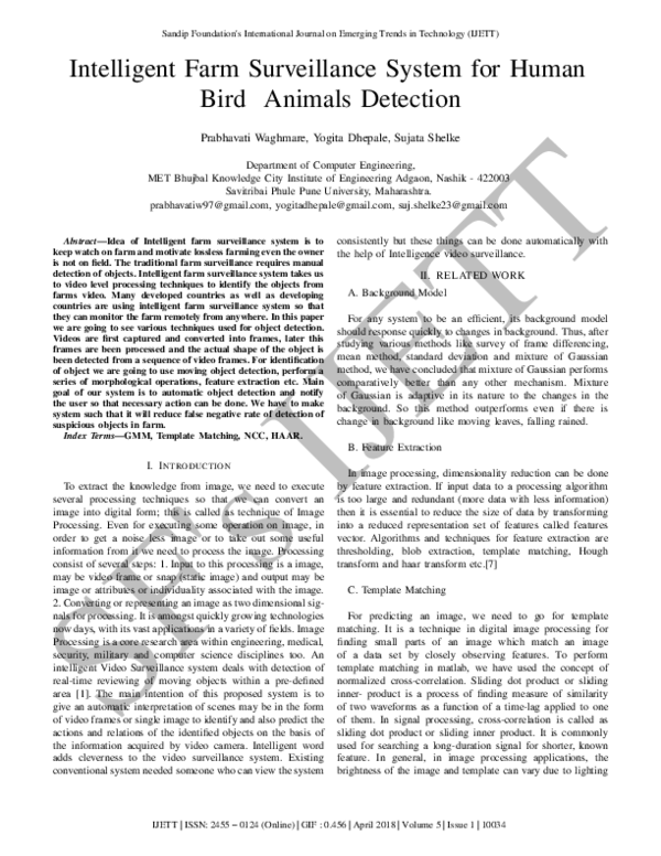 (PDF) Intelligent Farm Surveillance System for Human BirdAnimals Detection